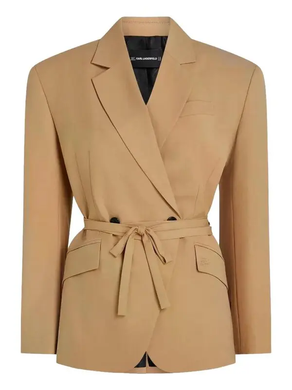 Karl Lagerfeld Tie-waist Double-breasted Blazer - Neutrals