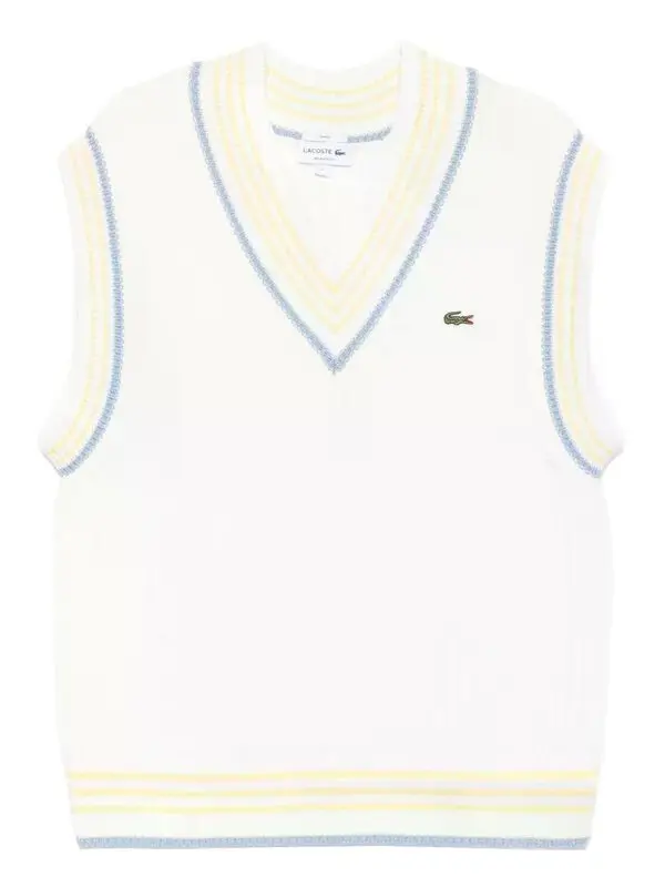 Lacoste Ribbed-knit Vest With Striped Trim - White