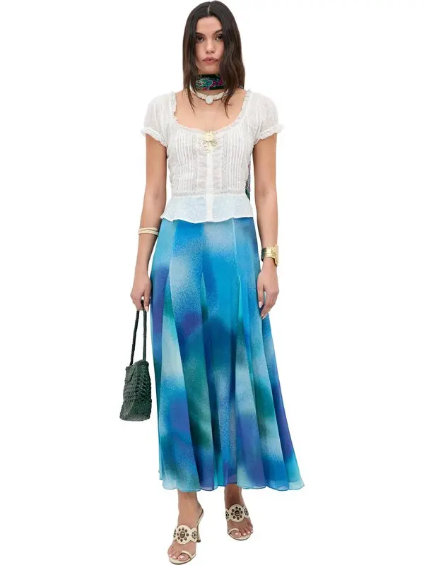 Rixo Billy Jessica Alexandra Georgette Midi Skirt - Blue