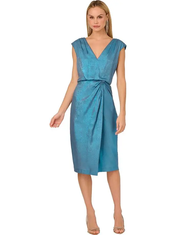 Adrianna Papell Foil Blouson Midi Dress - Ocean Dream