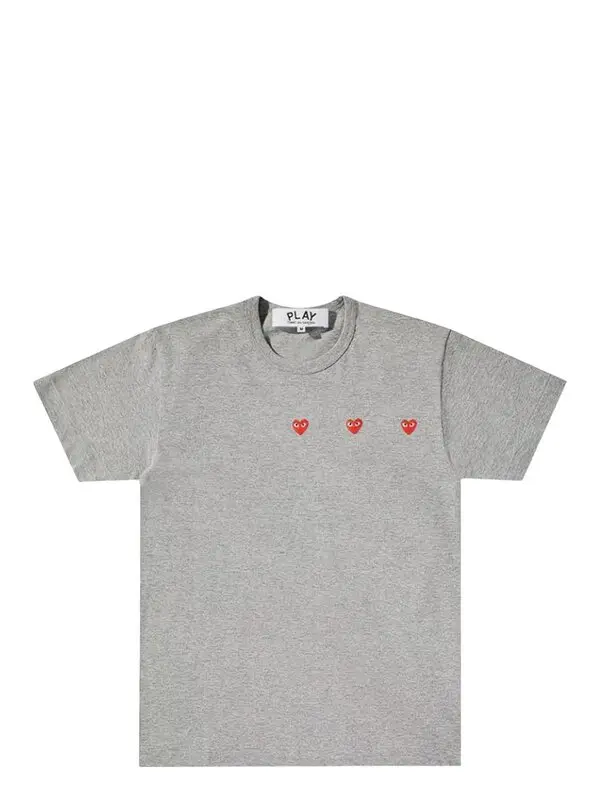 Play Comme Des Garcon Three-heart Print T-shirt - Grey