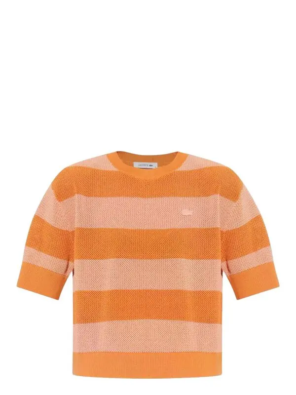 Lacoste Horizontal-stripe Waffle-knit T-shirt - Orange