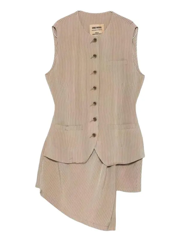 UMA WANG Stripe-pattern Asymmetric Waistcoat - Neutrals