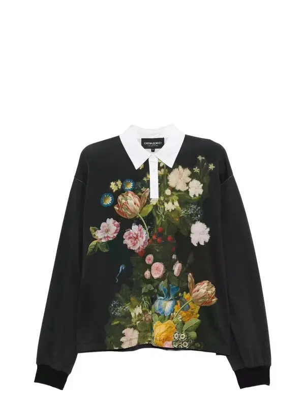 Cynthia Rowley Floral-print Polo Collar Sweatshirt - Black