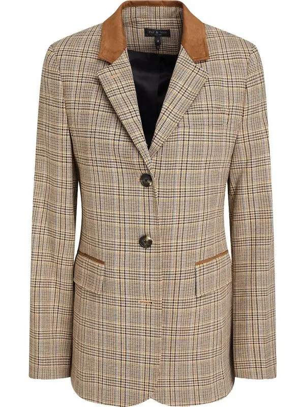 Rag & Bone Evia Houndstooth Wool-blend Tweed Blazer - Camel