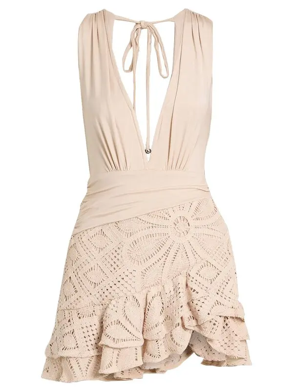 PatBO Camila Coelho Crochet Mini Dress - Beige