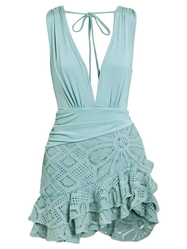 PatBO Camila Coelho Crochet Mini Dress - Turquoise
