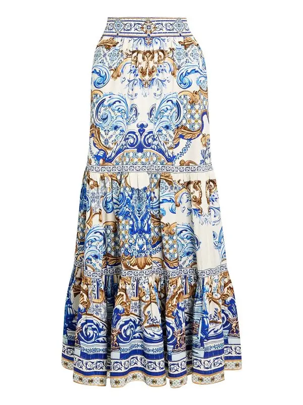 Camilla Printed Tiered Maxi Skirt - Blue
