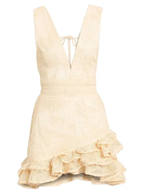 PatBO Joy Ruffled Cotton-blend Crocheted Lace Mini Dress - Cream