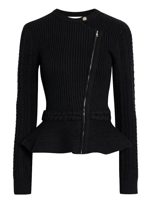 Simkhai Andi Ribbed Cotton-blend Peplum Cardigan - Black