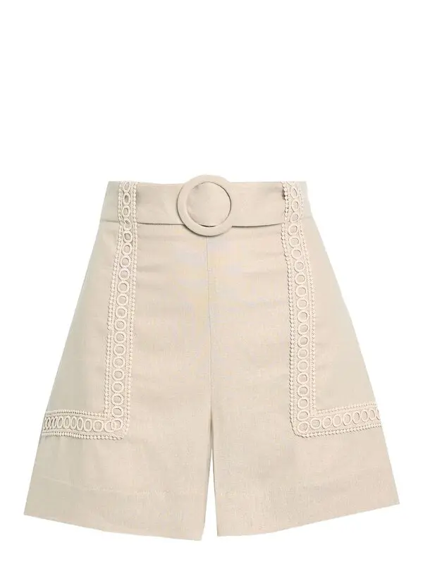 PatBO Embroidered Linen-blend Shorts - Neutral