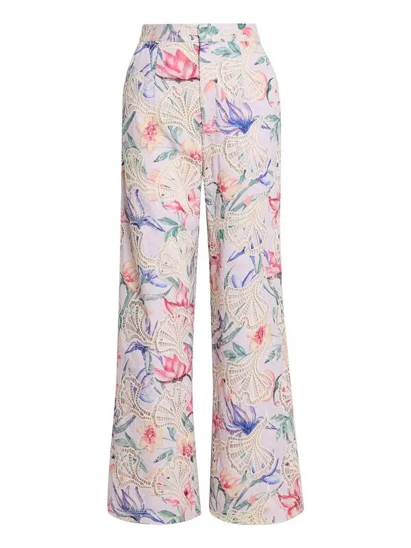 PatBO Floral-print Wide-leg Pants - Lilac