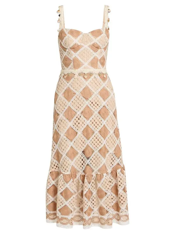 PatBO Embellished Crocheted Cotton Midi Dress - Beige