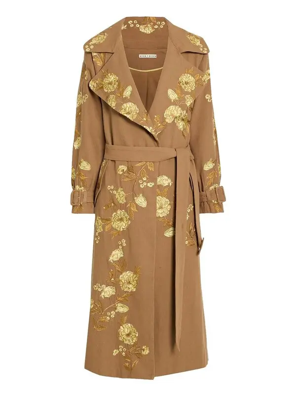 Alice + Olivia Nevada Embroidered Trench Coat - Light Brown