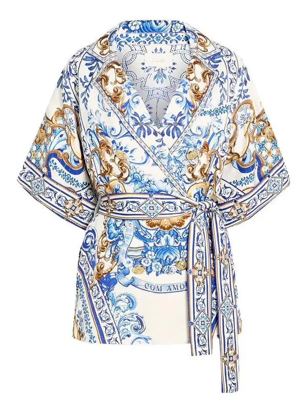 Camilla Crystal-embellished Printed Woven Jacket - Blue