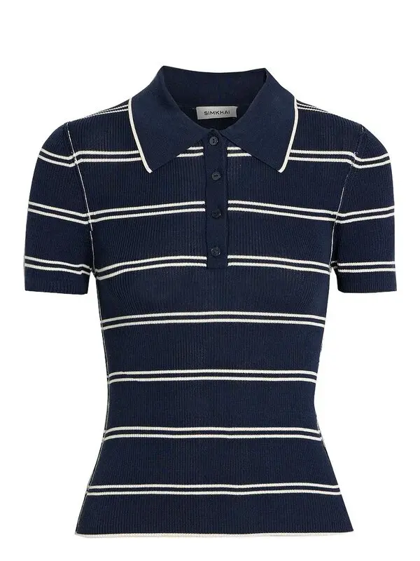 Simkhai Matty Striped Ribbed Polo Shirt - Navy
