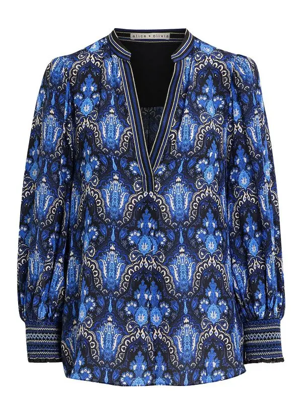 Alice + Olivia Sheila Printed Silk Blouse - Royal Blue