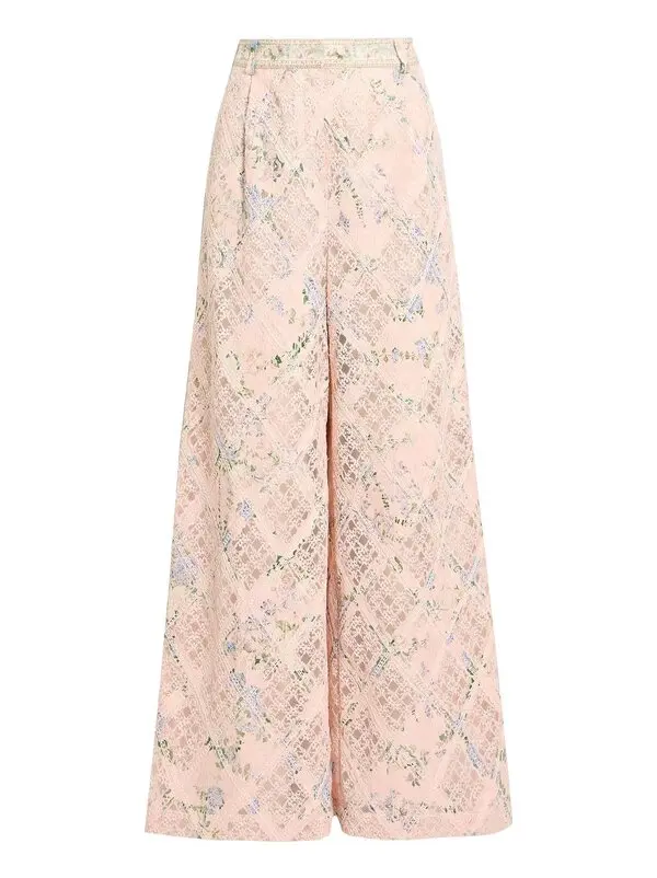 Camilla Crystal-embellished Floral-print Wide-leg Pants - Pastel Pink