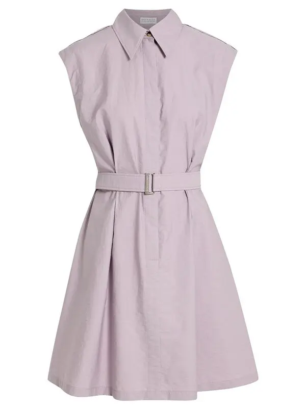 Brunello Cucinelli Belted Cotton-twill Mini Shirt Dress - Lilac