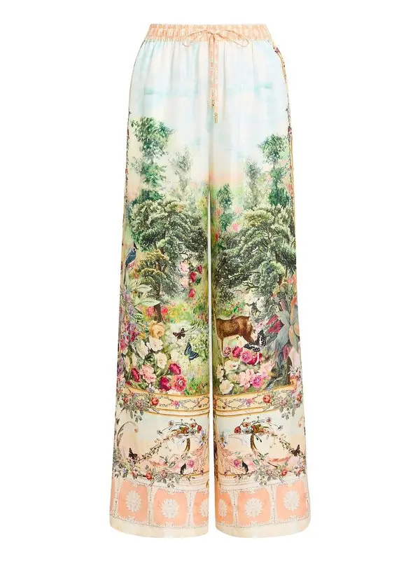 Camilla Printed Wide-leg Pants - Green