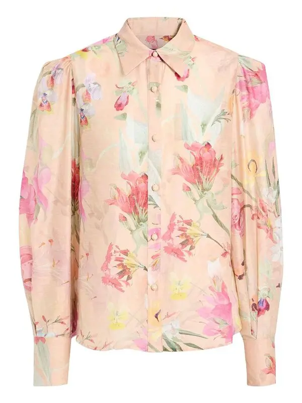 PatBO Floral-print Lyocell-blend Shirt - Peach