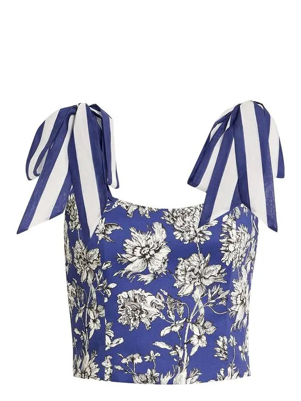 Alice + Olivia Blanca Cropped Floral Twill Top - Royal Blue