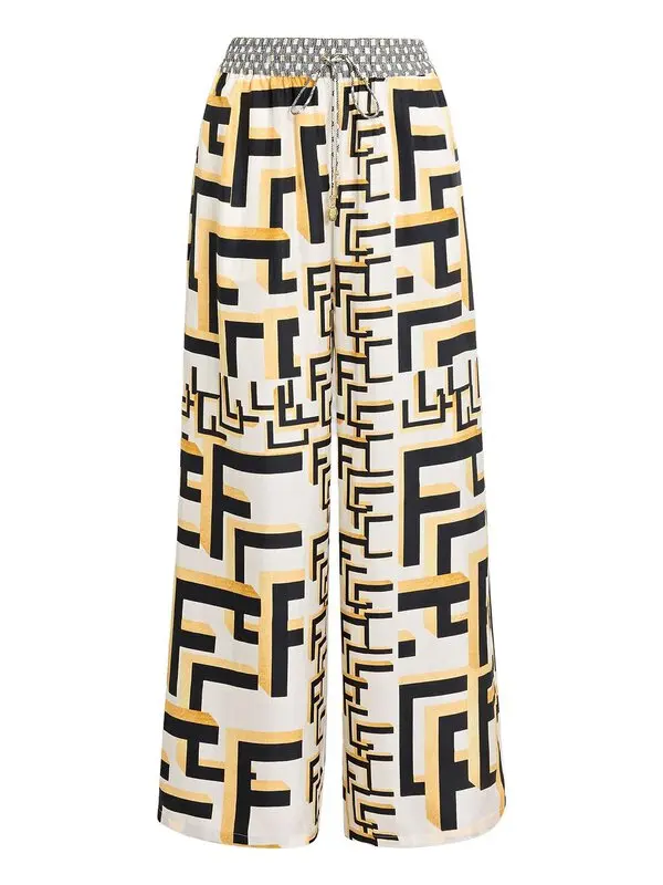 Camilla Printed Silk-twill Wide-leg Pants - White