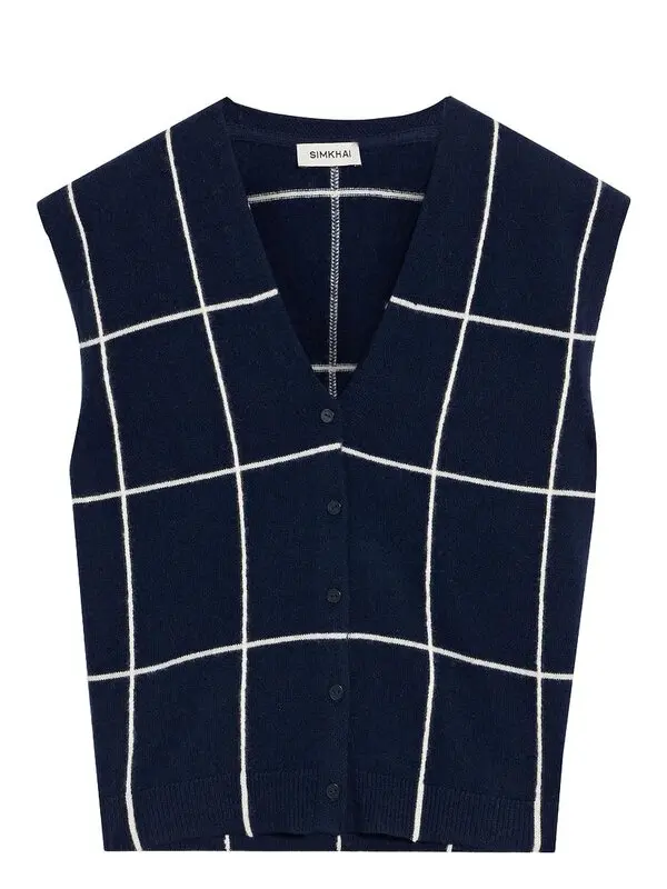 Simkhai Rozzi Checked Cashmere Vest - Navy