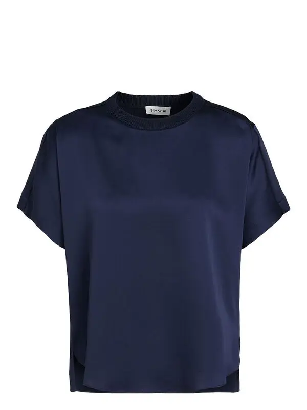 Simkhai Addy Crepe De Chine Top - Navy