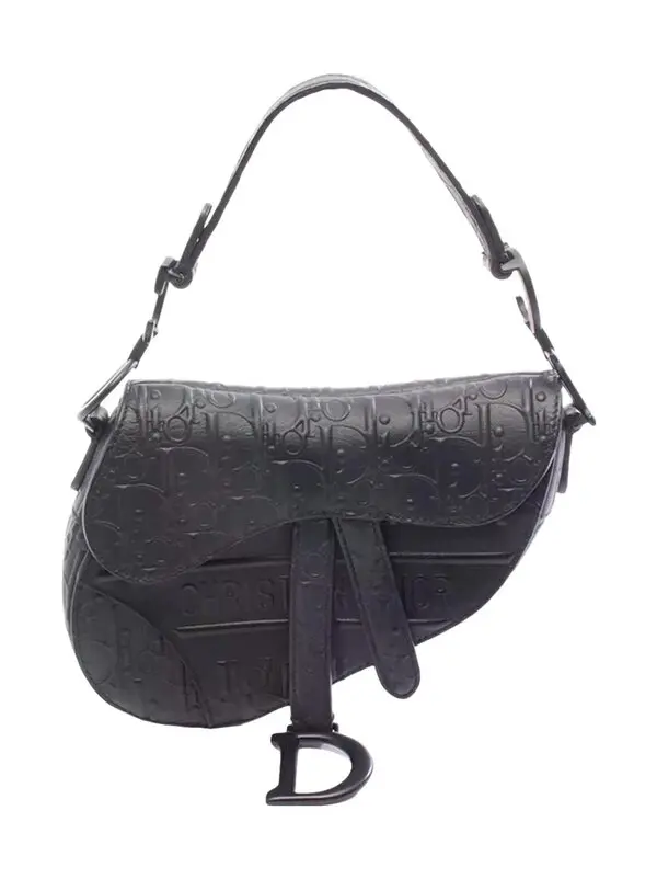 Dior Mini Oblique Embossed Saddle Satchel - Black