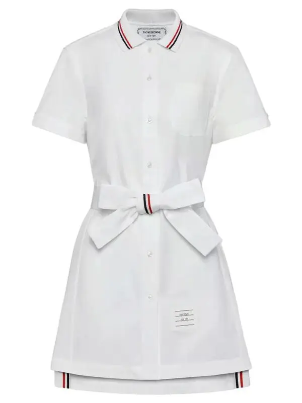 Thom Browne Bow Poplin Shirt Mini Dress - White