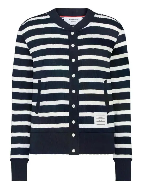 Thom Browne Striped Ribbed Scallop Cardigan - Blue