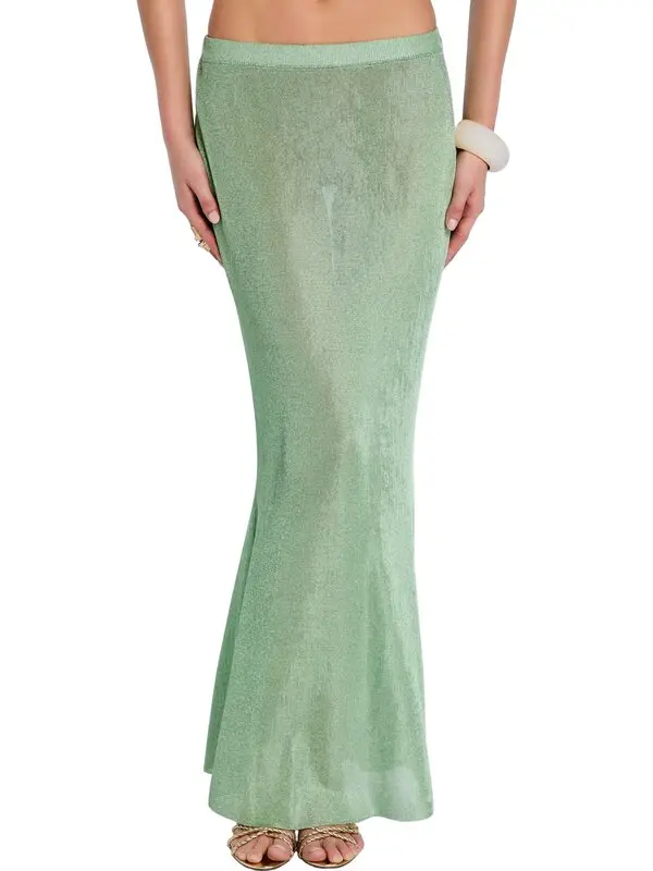 SEROYA Harmony Metallic Knit Skirt - Sage