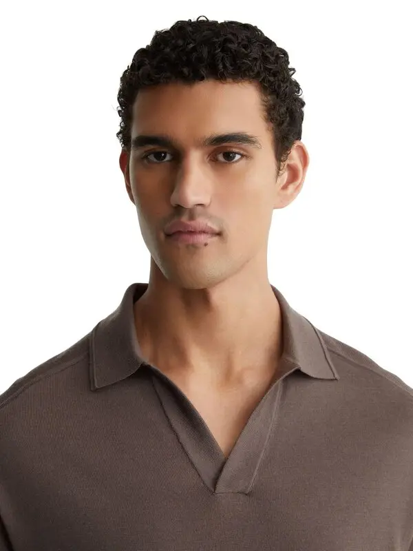 REISS Merino Wool Relaxed Polo Jumper - Ridge Brown