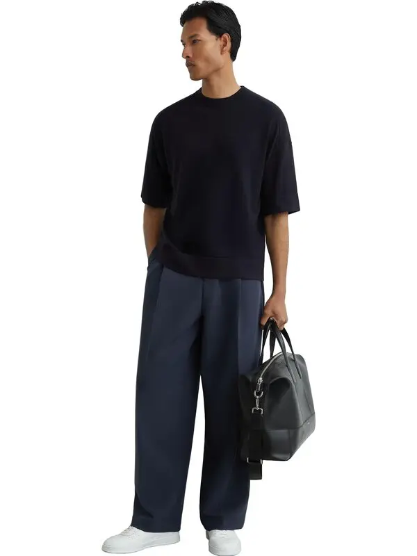 REISS Baines Merino Wool Relaxed Knit T-shirt - Navy
