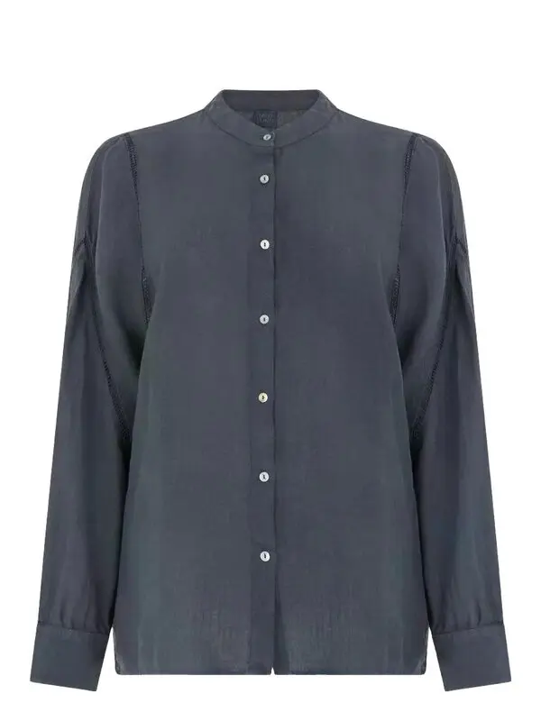 120% Lino Collarless Long-sleeve Shirt - Grey