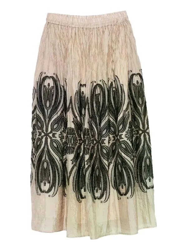 PSOPHIA Embroidered Crinkled Midi Skirt - Neutrals