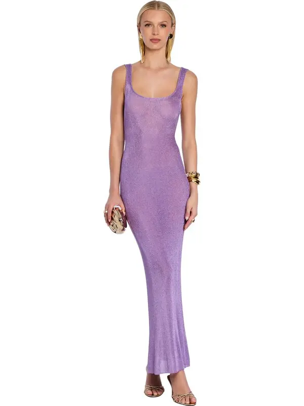 SEROYA Metallic Knit Maxi Dress - Lilac Bloom