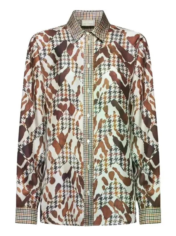 PIERRE-LOUIS MASCIA Houndstooth Animal-print Shirt - Neutrals