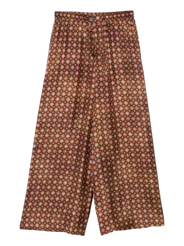 PIERRE-LOUIS MASCIA Geometric-print Silk Trousers - Brown