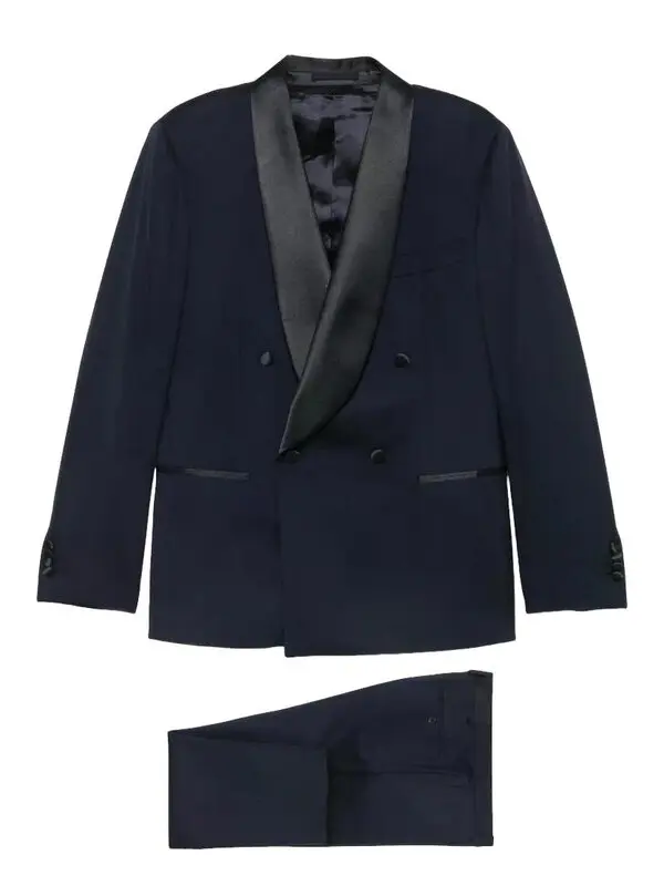 LUIGI BIANCHI MANTOVA Double-breasted Satin-trim Suit - Blue