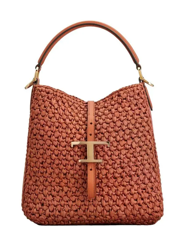 TOD'S T-buckle Raffia Bucket Bag - Brown