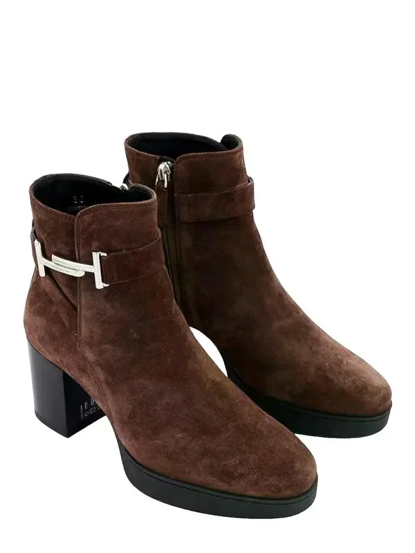 TOD'S Tronch Doppia Suede Ankle Boots - Brown