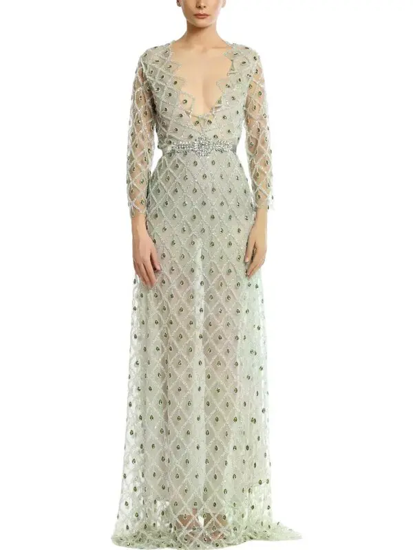 MIAU BY CLARA ROTESCU Odette Sequin-embellished Diamond-pattern Dress - Grey