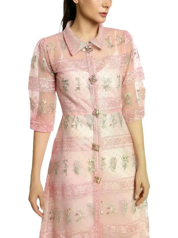 MIAU BY CLARA ROTESCU Floral-embroidered Tiered Dress - Pink