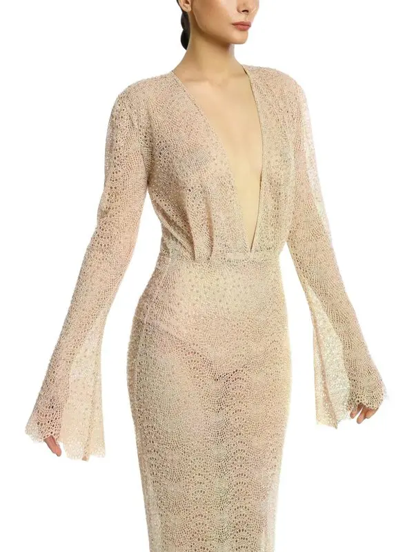 MIAU BY CLARA ROTESCU Saigon Crystal-embellished Open-knit Dress - Neutrals