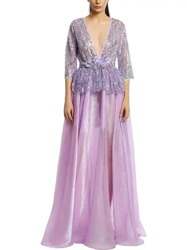MIAU BY CLARA ROTESCU Sequin-embellished Peplum Dress - Purple