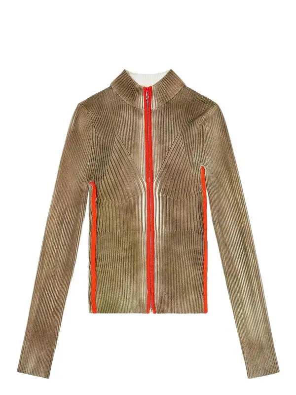 DIESEL® Ribbed-knit Zip-up Cardigan - Brown