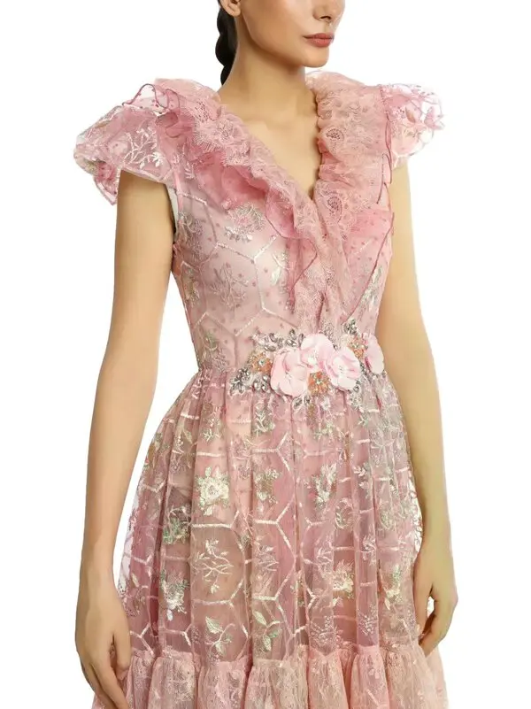 MIAU BY CLARA ROTESCU Batoul Floral-embroidered Dress - Pink