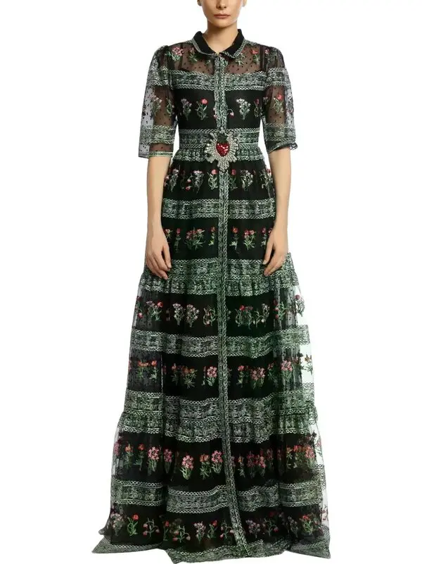 MIAU BY CLARA ROTESCU Eiran Floral-embroidered Tiered Dress - Black